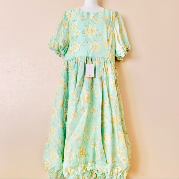 Ivy City Co | Dresses | Ivy City Co Mint Green Yellow Floral Ruffle ...